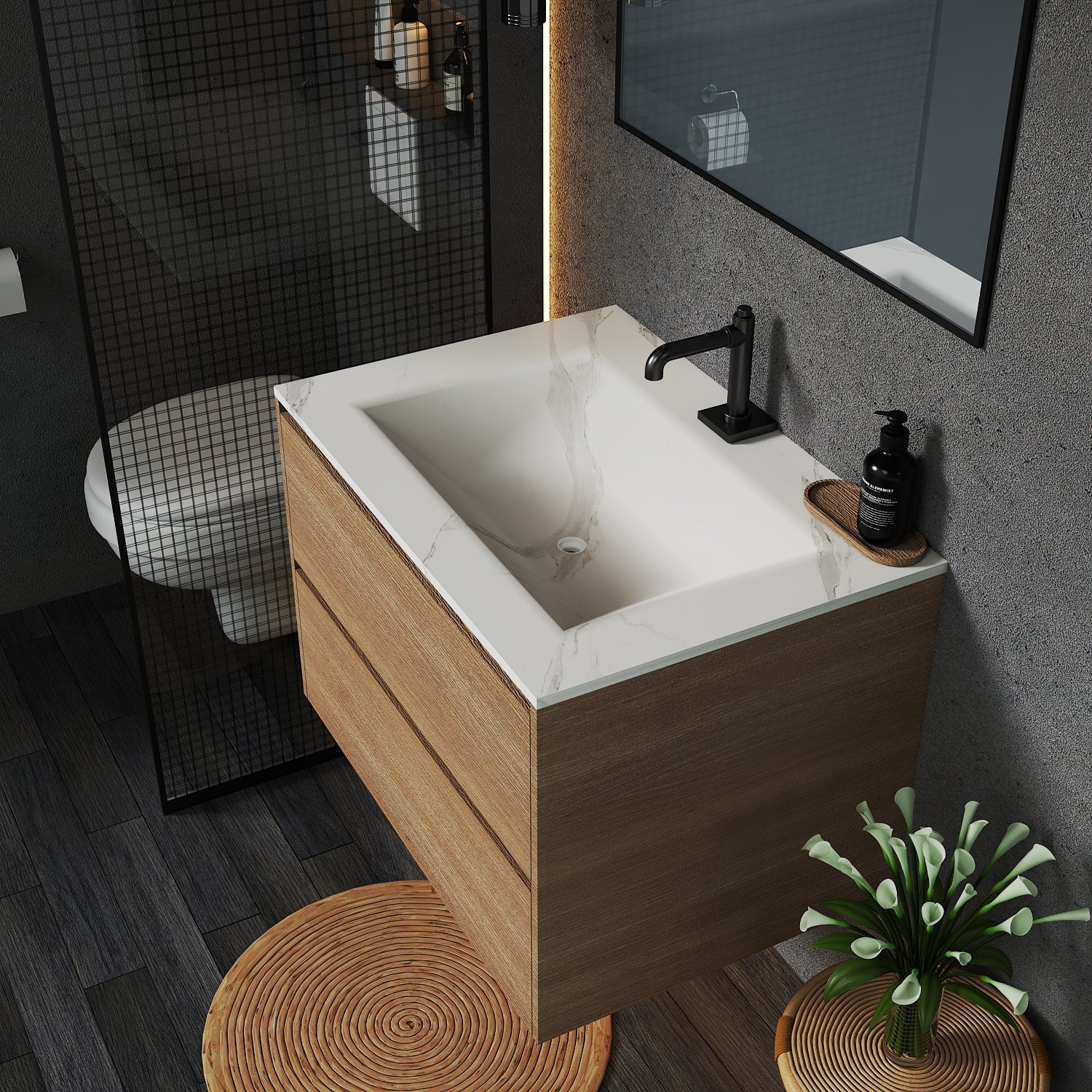 Integrated Sintered Stone Top with Floating Bathroom Vanity – NeoNova Decor
