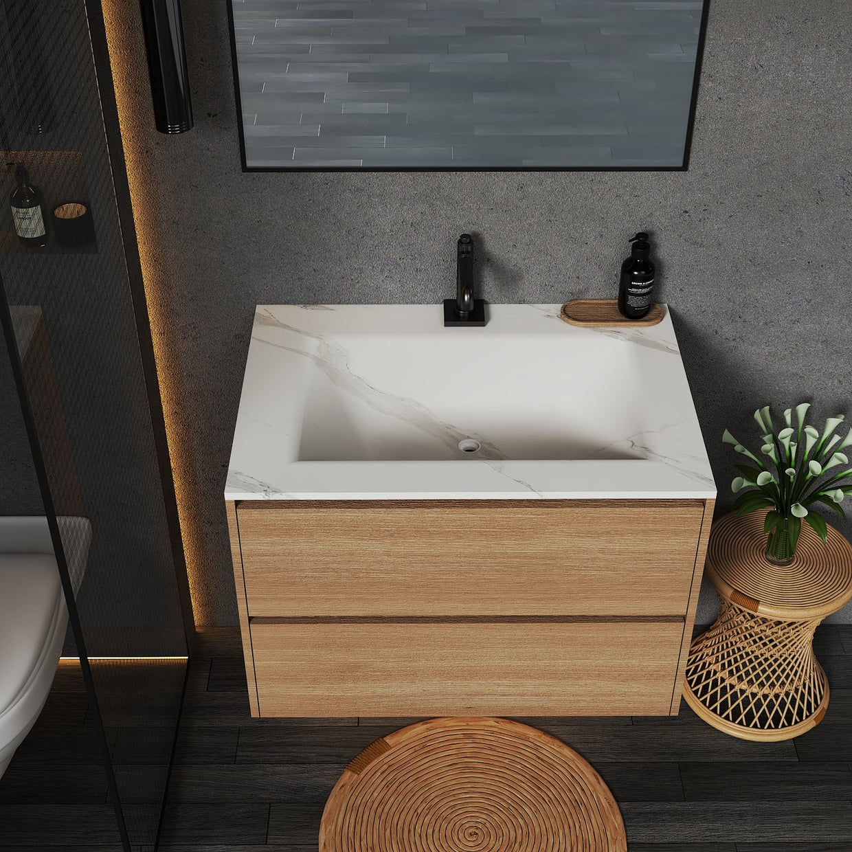 Integrated Sintered Stone Top with Floating Bathroom Vanity – NeoNova Decor